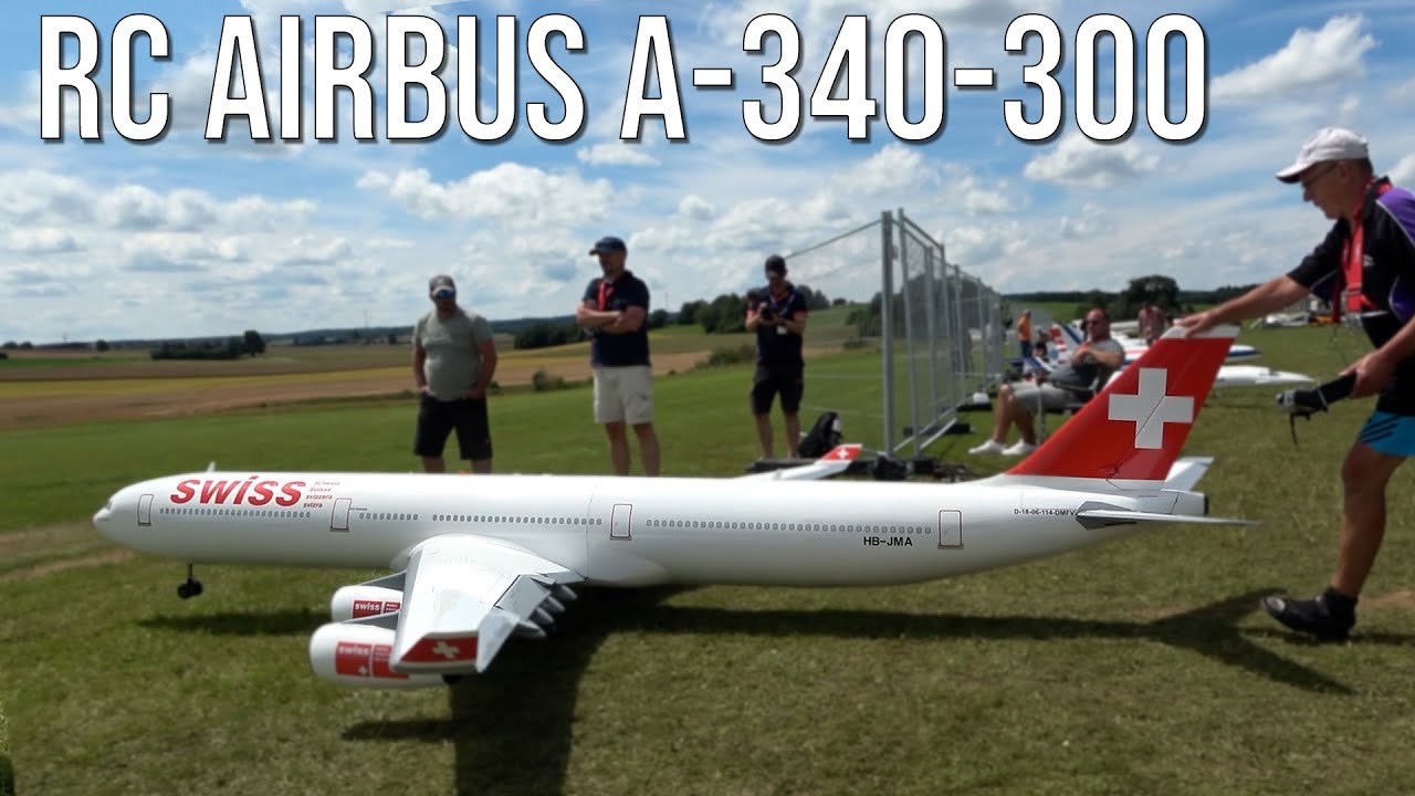 Huge RC Plane Airbus A340-300 Difficult Takeoff- Heavy Airliner Turbine ...