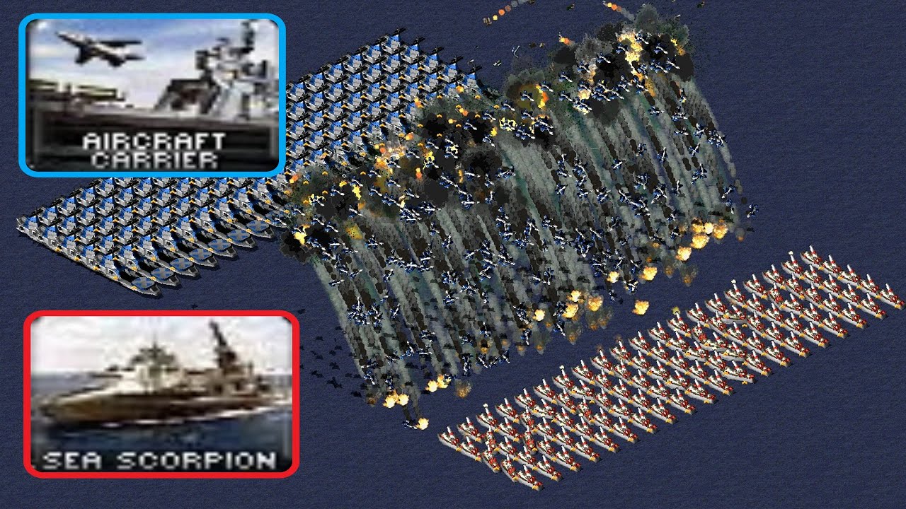 100 Sea Scorpions vs 100 Aircraft Carriers - Red Alert 2 - YouTube