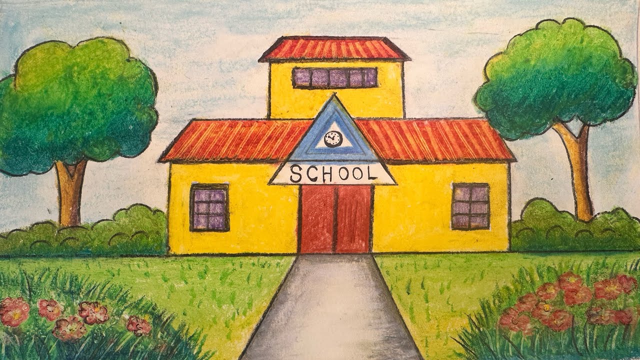 How to draw school scenery easy॥ step by step॥Farzana’s Art Class - YouTube