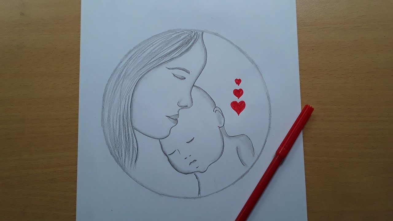 How to draw mother and her Angel Baby||Easy pencil drawing for ...
