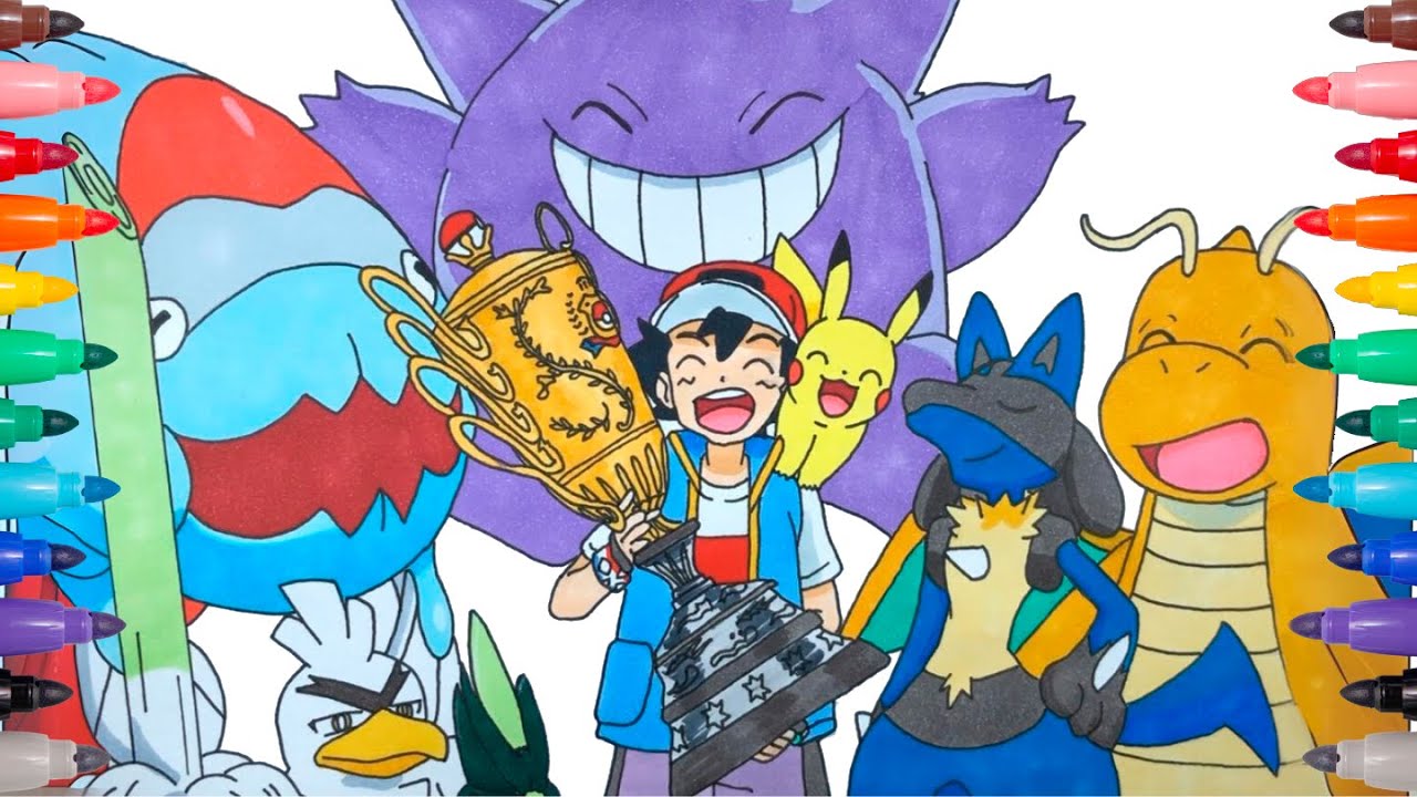 Coloring Pókemon - Ash's World Champion Pokemon Team - YouTube