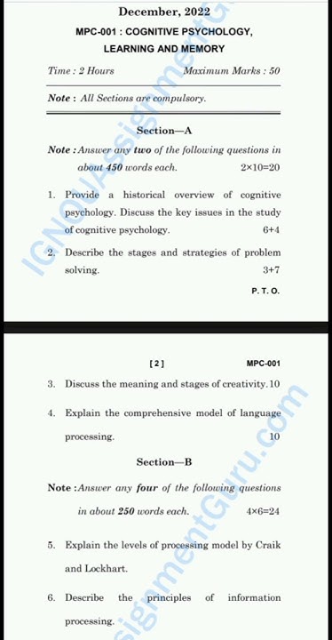 Ignou MPC Questions paper|December 2022# ignou exam #mpc 001# ignou psychology # ignou - YouTube