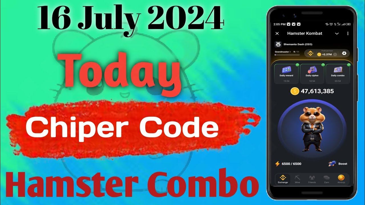 16 July Hamster Kombat Daily Cipher Codes | Daily Cipher Hamster Kombat Today - YouTube