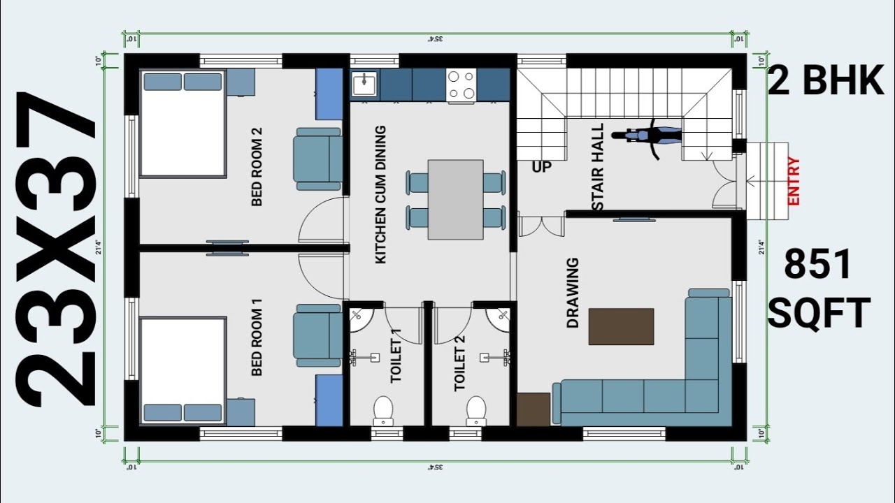 23 X 37 HOUSE PLAN II 23 X 37 BUILDING PLAN II 851 SQFT GHAR KA NAKSHA ...