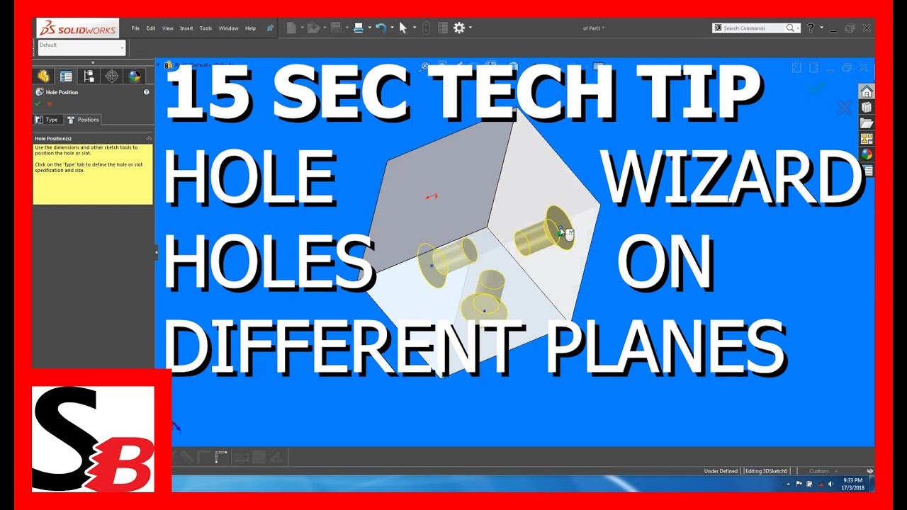 Solidworks 15 Sec Tech Tip - Hole Wizard Holes on Different Planes ...