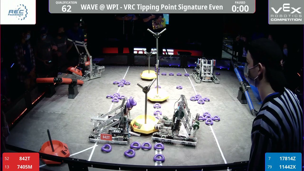 Match 62 for WAVE at WPI - Vex Robotics TIpping Point - YouTube