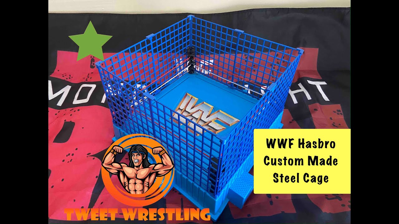 WWF WWE Hasbro Retro Custom Made Wrestling Ring Blue Steel Cage - YouTube