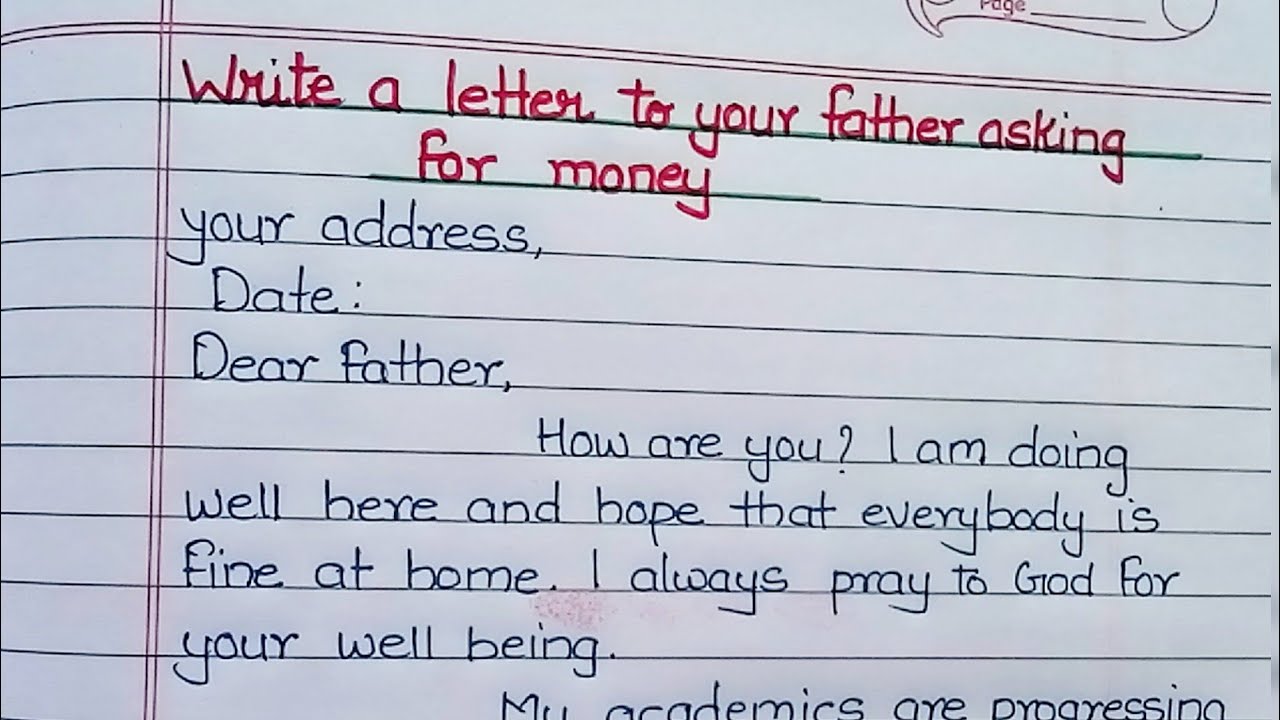 write a letter to your father asking for money in English | Letter to ...