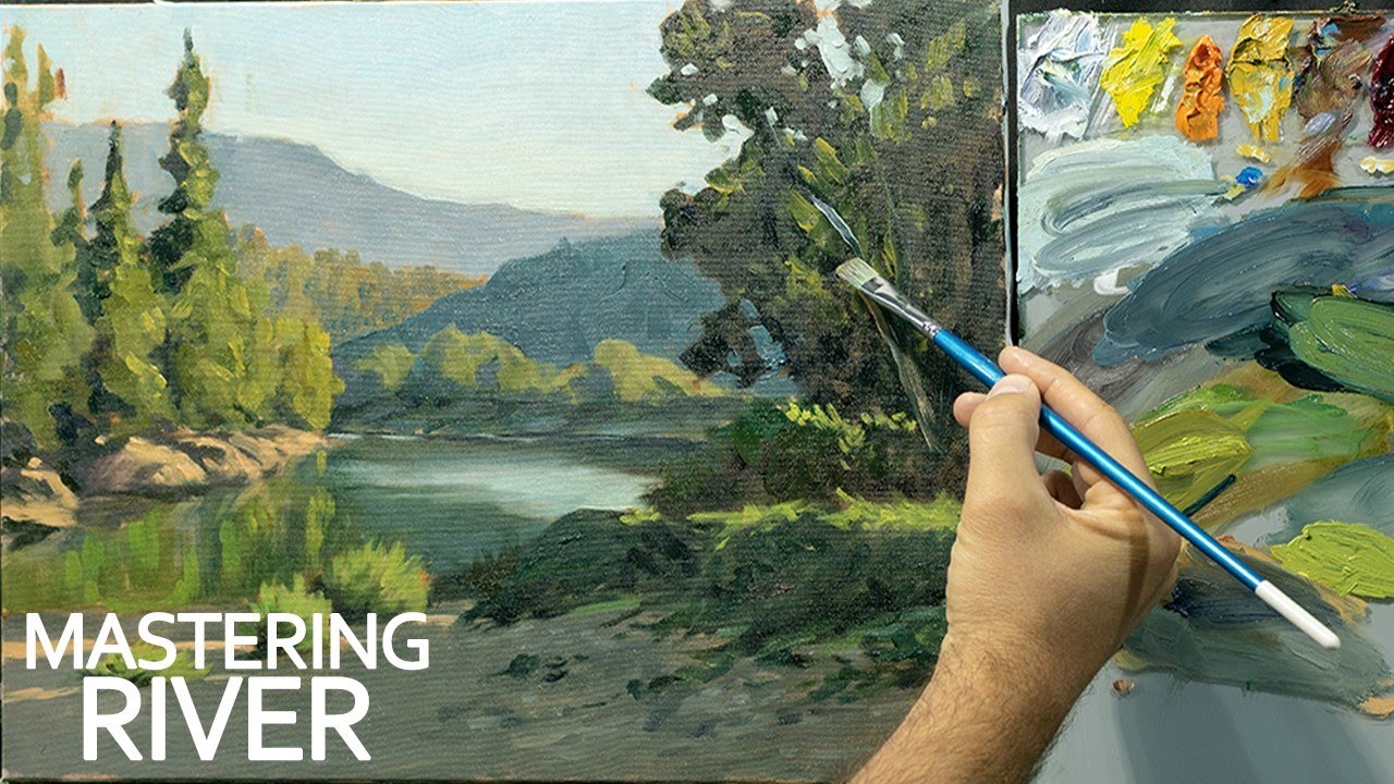 Easy Impressionist Landscape Painting Tutorial | Calm River Stream ...