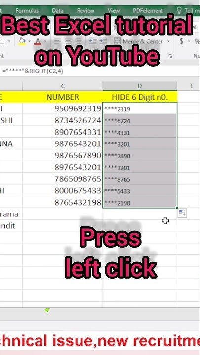 Hide first 6 digit number, Excel me mobile number ke first 6 digit kaise chupaye, #excel #shorts ...