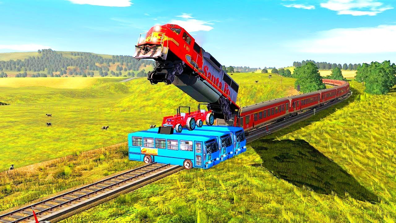 Kereta Api Terpanjang Melompati Bus dan Traktor Yang Ada di Rel | The ...