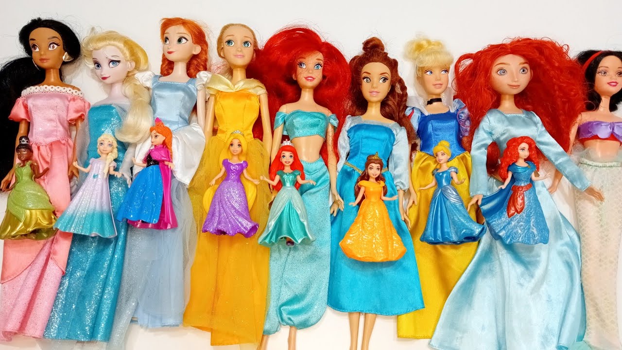 ASMR Most Popular Disney Princess Dolls lots of colorful rainbow ...