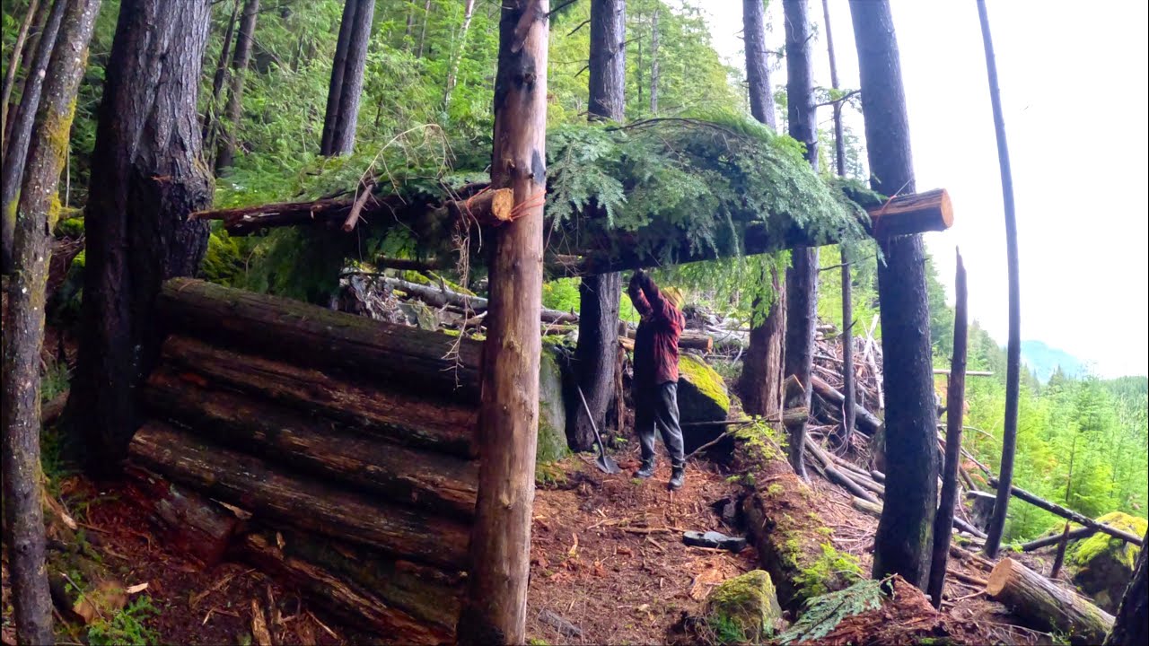 Building a Secret Bushcraft Survival shelter With a Million Dollar View ...