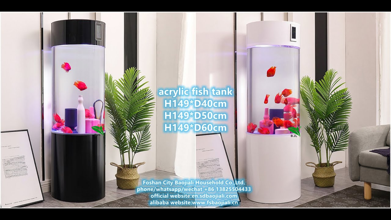 Home decoration LED acrylic round column aquarium fish tank - YouTube