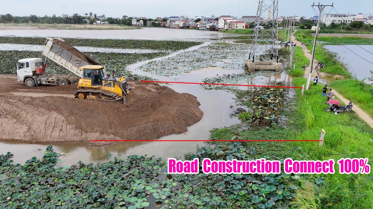 Amazing excellent work !! Construction Bulldozer pushing Sand Road Construction Connect 100% ...