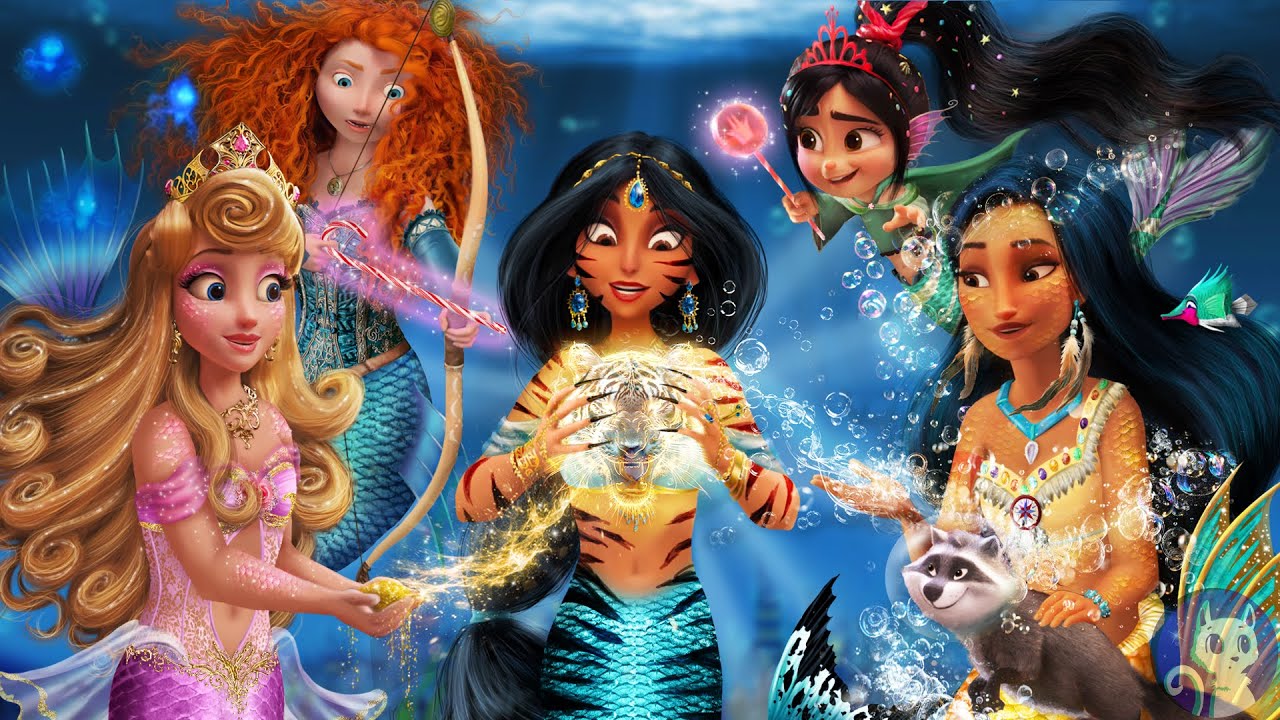 Disney Princesses as Magical Mermaids! They explore the ocean together ...