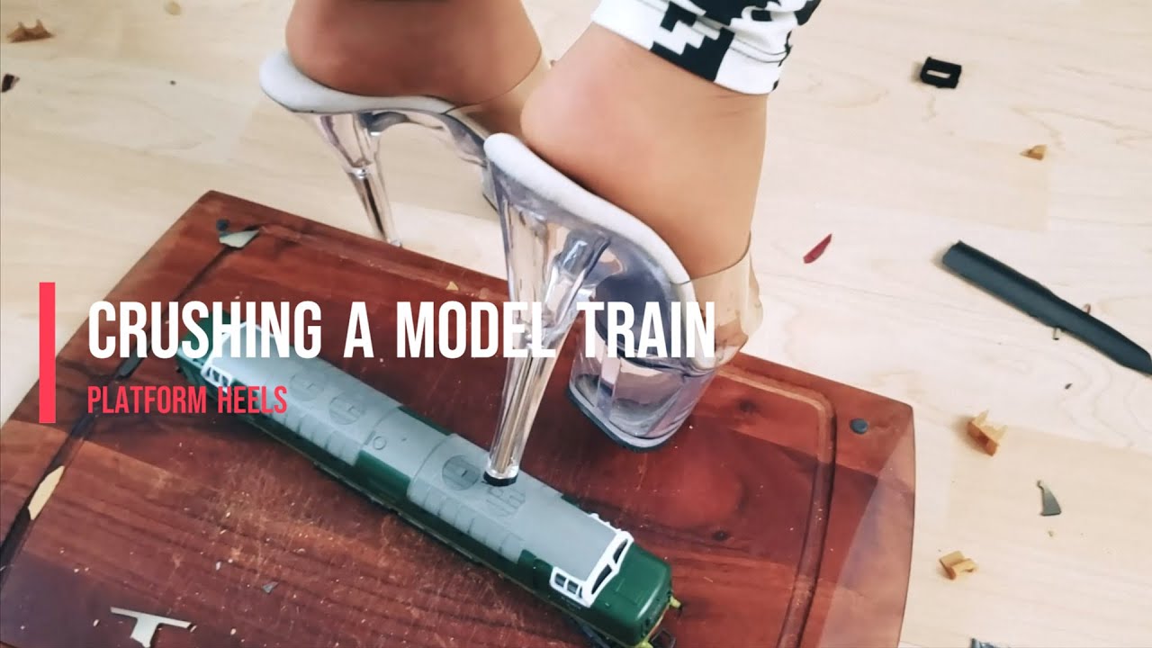 Sporty girl crushes model train #heels #crush #shoes #asmr - YouTube