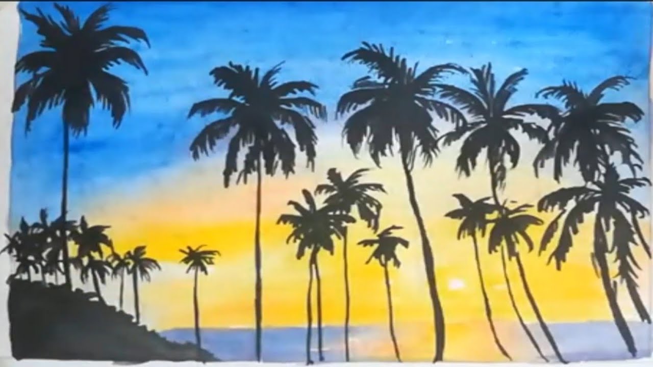Sunset in a goa beach painting with acrylic paint || Scenery painting ...