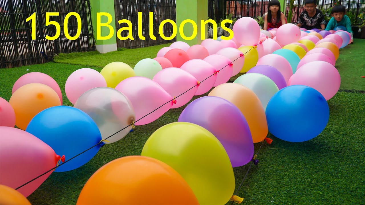 Challenge Popping 150 Balloons With 3 Children - YouTube