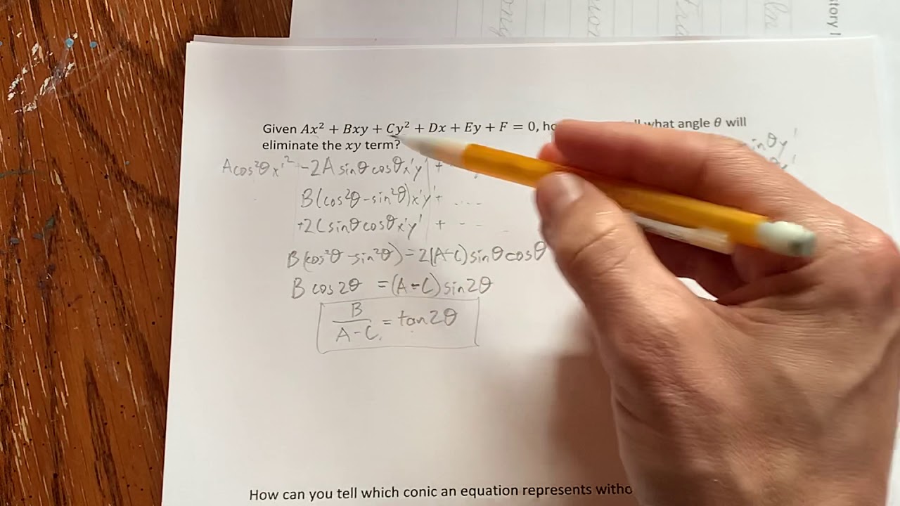 How far to rotate conic equations and how to identify them - YouTube