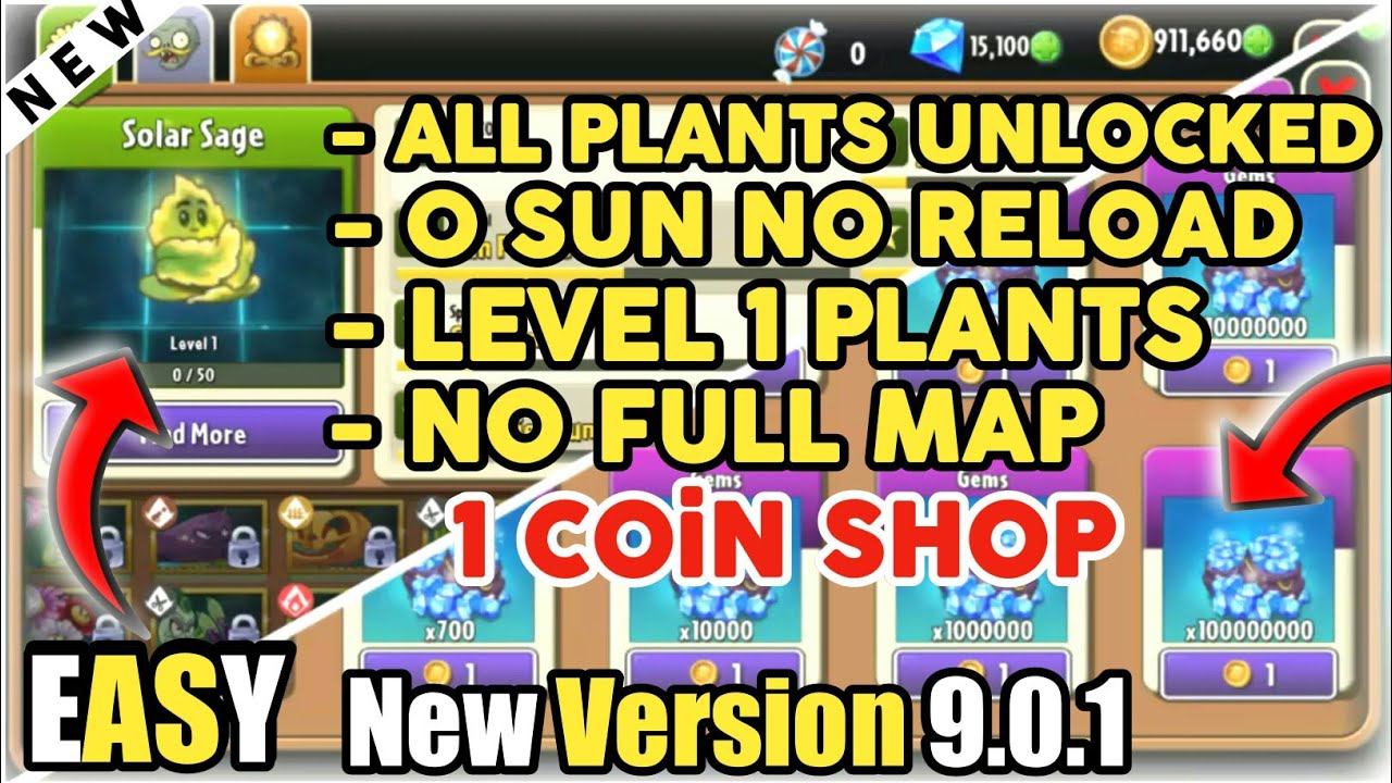 Plants Vs Zombies 2 mod 1 Coin Shop | Solar Sage Plant | Pvz2 9.0.1 ...