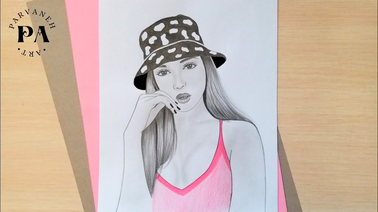 How to draw a girl with sun dress and Sun Hat _ easy drawing summer ...