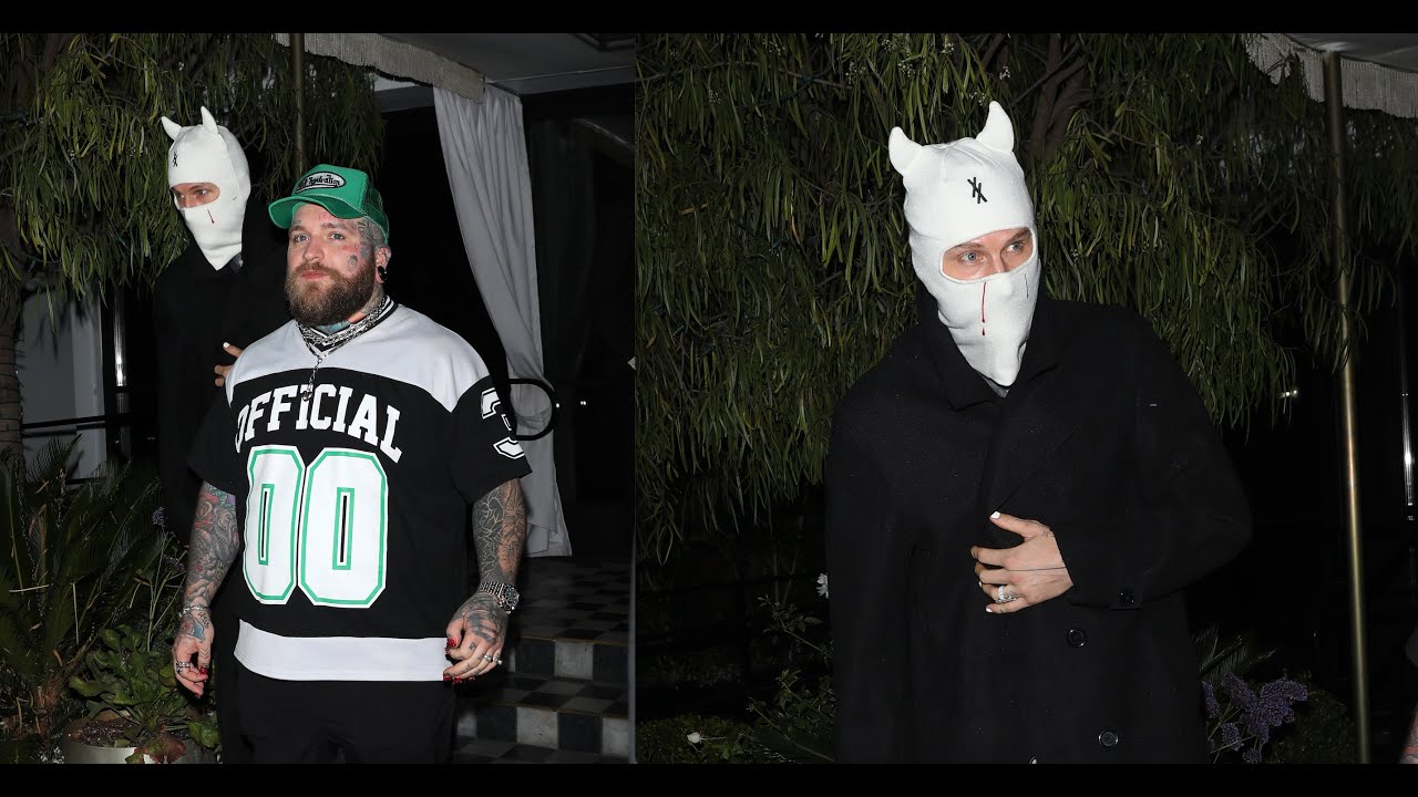 Machine Gun Kelly Wears A Horned Ski Mask With Teddy Swims, Teddy ...