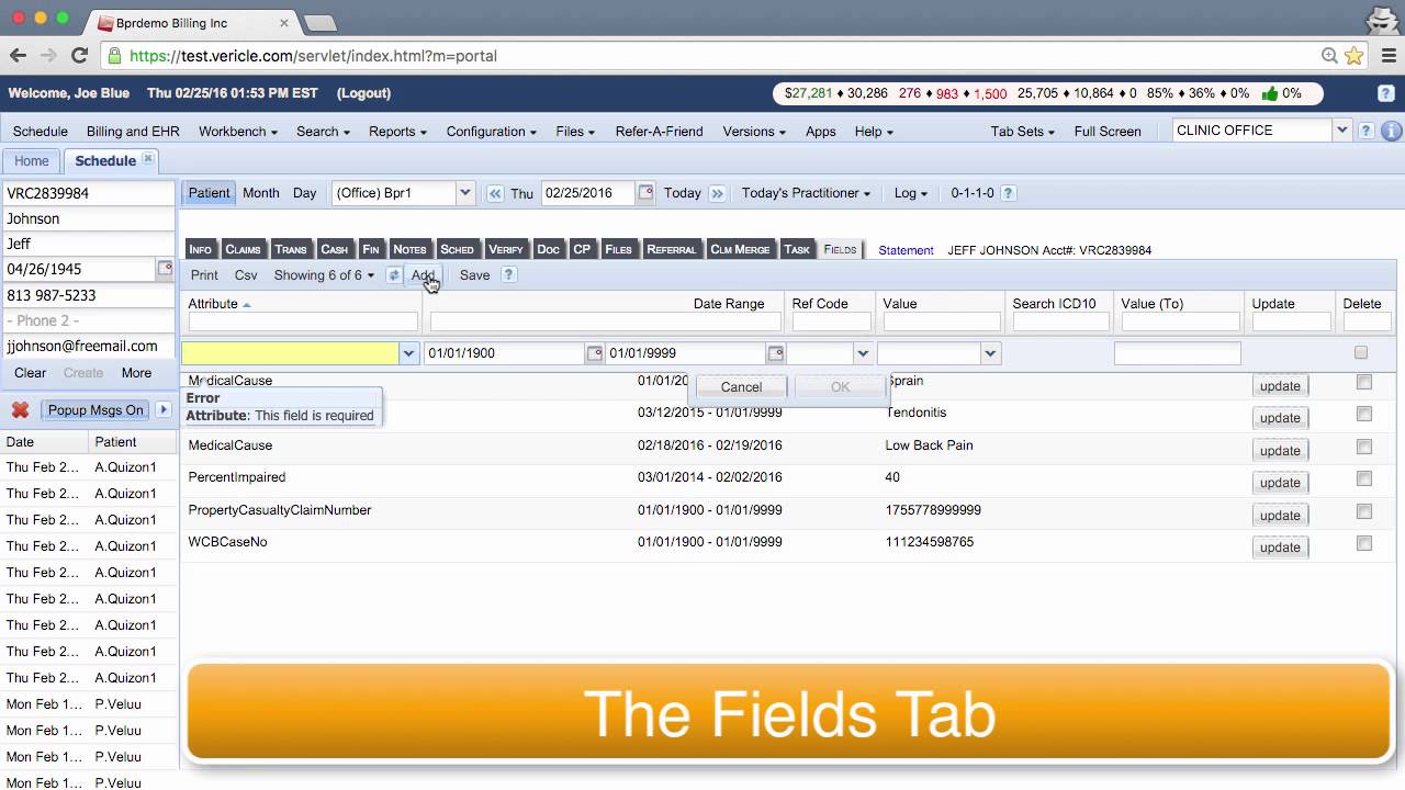 Medical Billing and Practice Management Software | The Fields Tab - YouTube