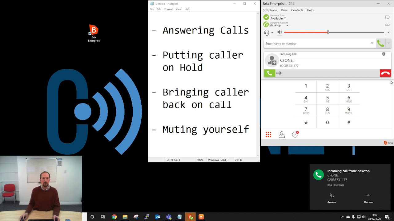 Bria Desktop Answering a Call Putting Caller on Hold Bringing Caller ...