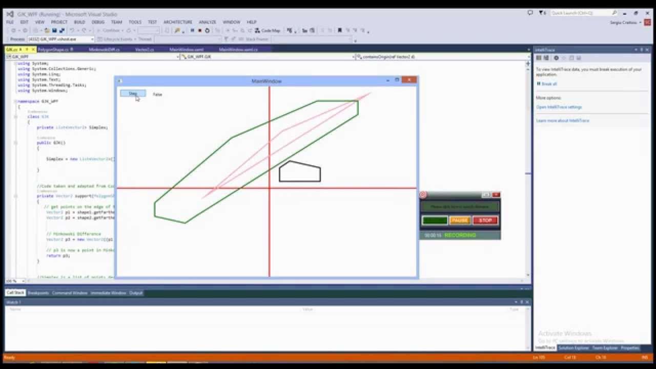 GJK algorithm 2D in c# - YouTube