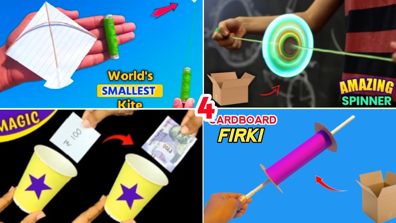How to make FOUR EASY paper ( TOYS ) , world smallest kite , amazing ...