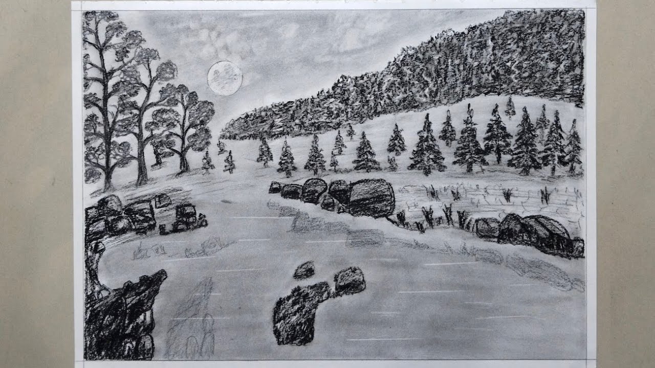 how to draw Nature drawing #nature #scenery #drawing - YouTube