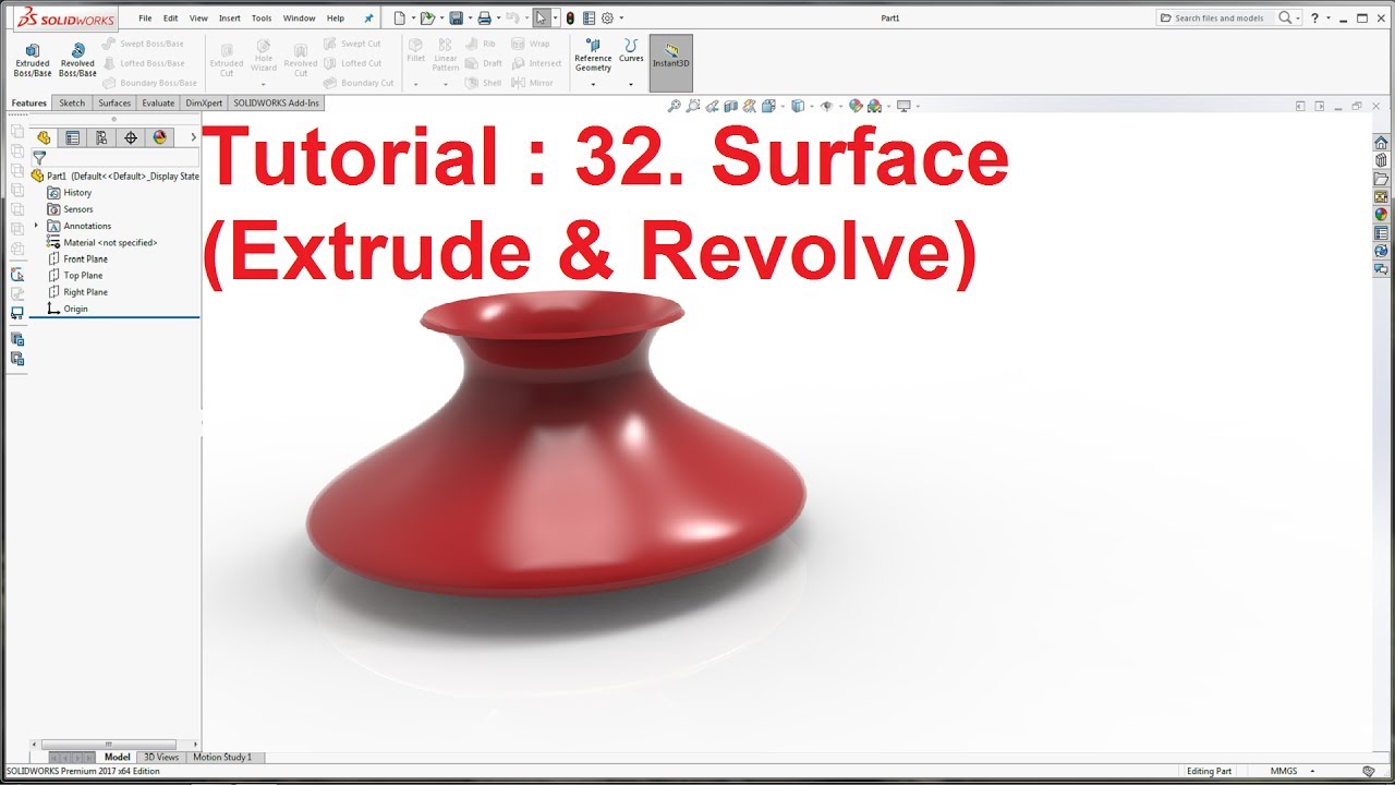 What's New in SOLIDWORKS 2017 Tutorial : Surface (Extrude & Revolve ...