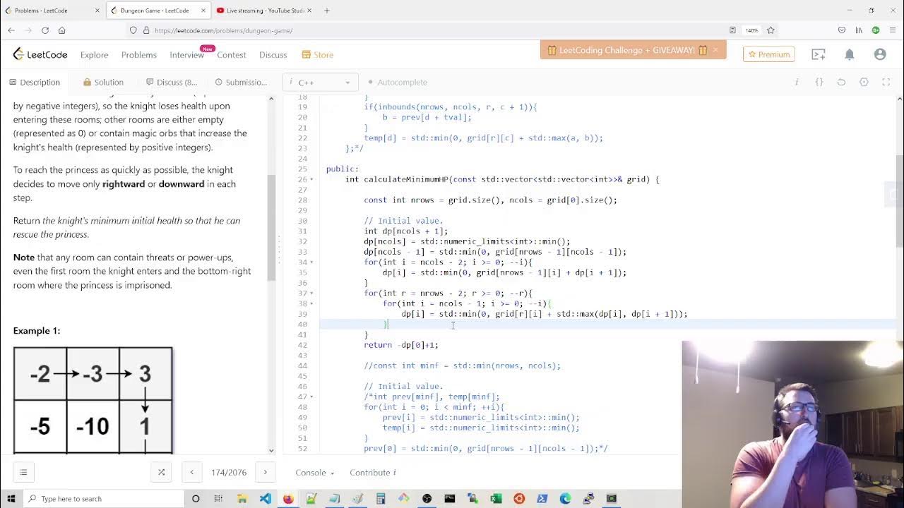Dungeon Game, Hard, Solved!, C++, LeetCode, Part 2 - YouTube