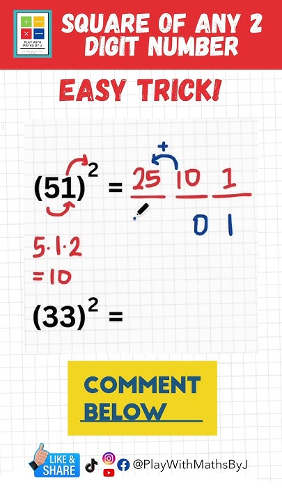 SQUARE OF TWO DIGIT NUMBER FAST TRICK #maths #exponents #math # ...