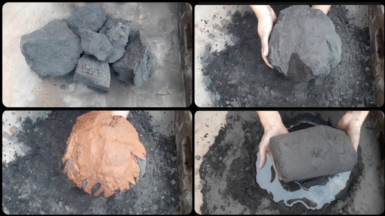 Charcoal chunks dry floor crumbling with red paste pouring / Super ...
