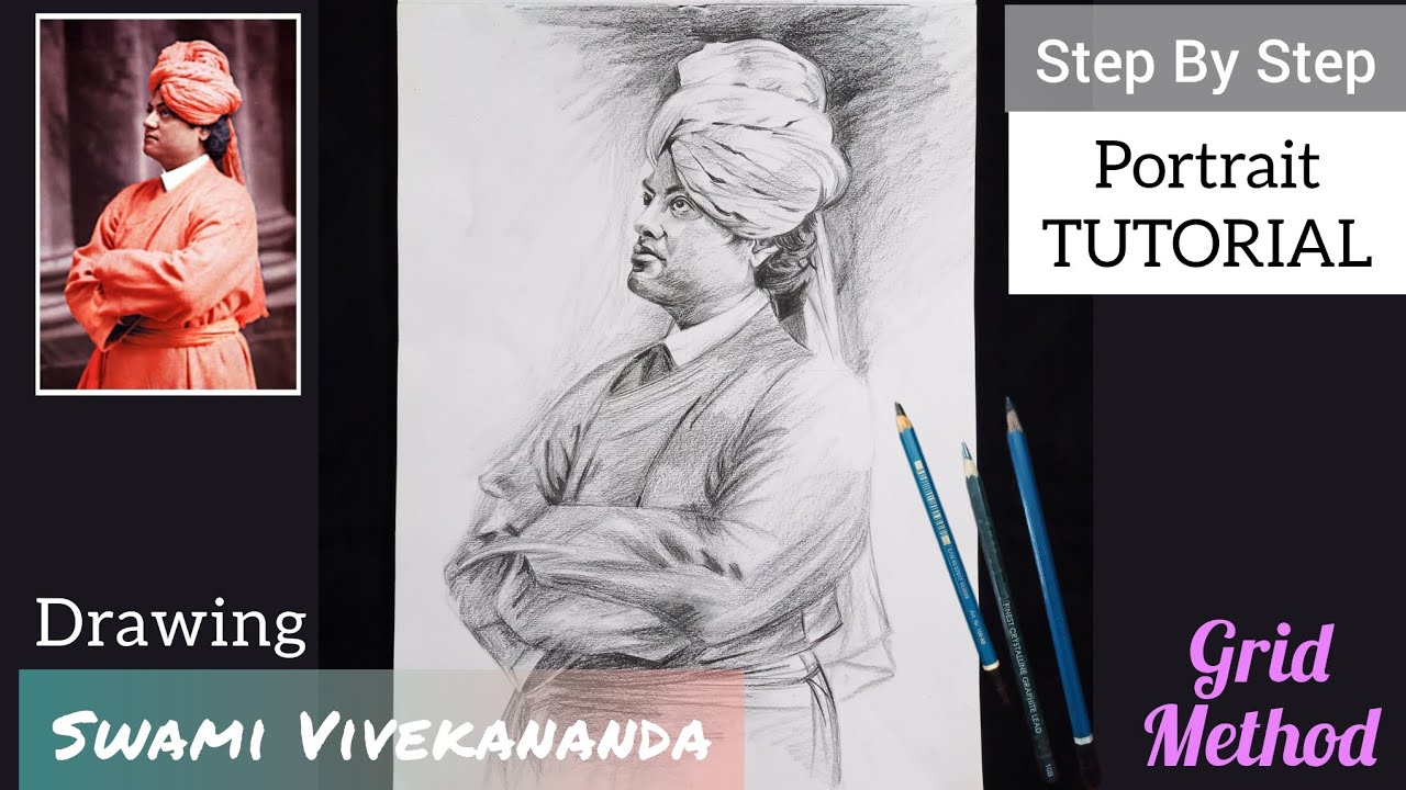 How to draw Swami Vivekananda | Step by Step | Vivekananda Portrait ...