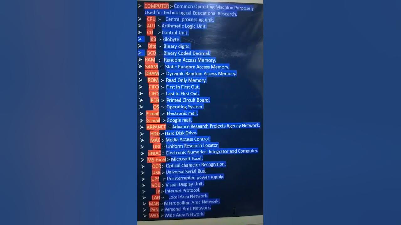 Full form of Computer || Basic Fundamentals of Computer System #stet # ...