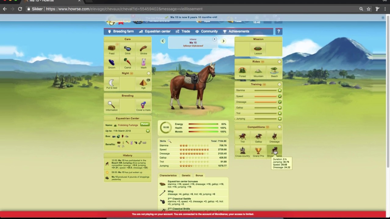 HOWRSE TUTORIAL –› Blupping Selle Français to 100 in less than 15 ...