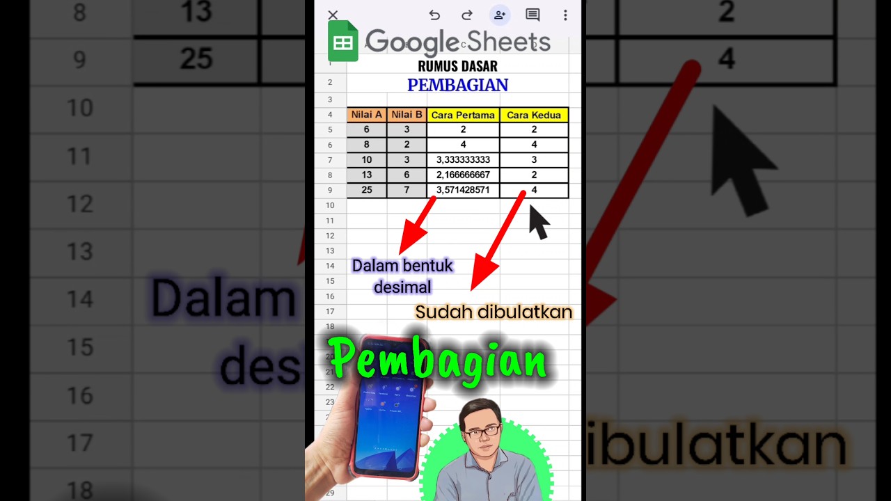 Rumus pembagian di google sheet menggunakan hp #shorts - YouTube