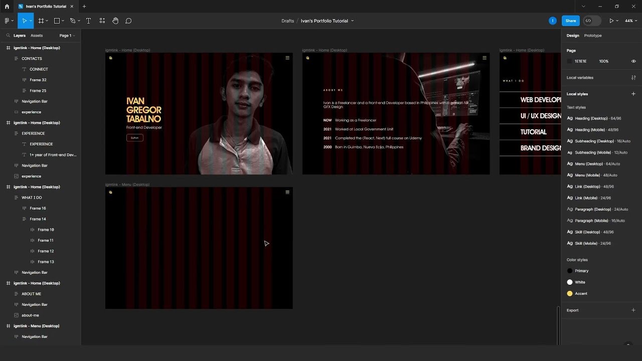 How to design a Portfolio using Figma (Global Styles, Grid System ...