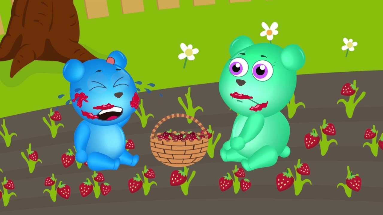 Mega Gummy bear crying got scared by crayons finger family nursery ...