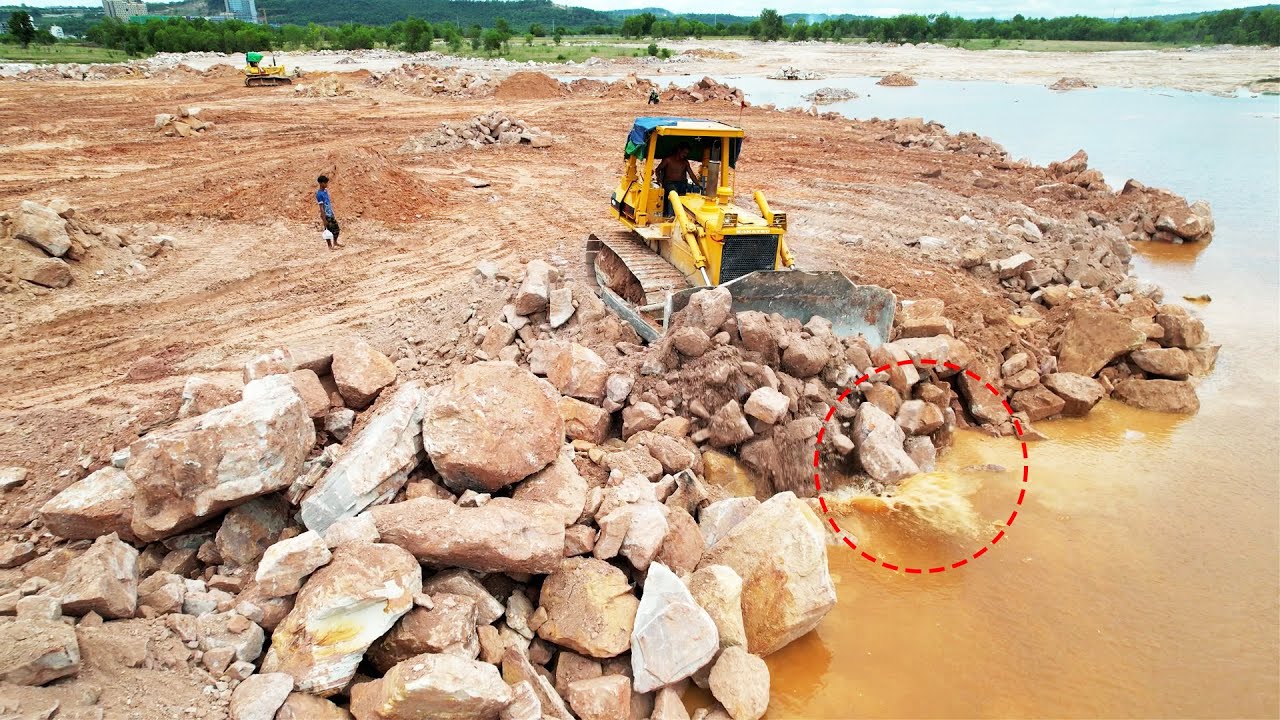 Excellent Action Dozer Pushing Stones Dumping Trucks Transport Mountain ...