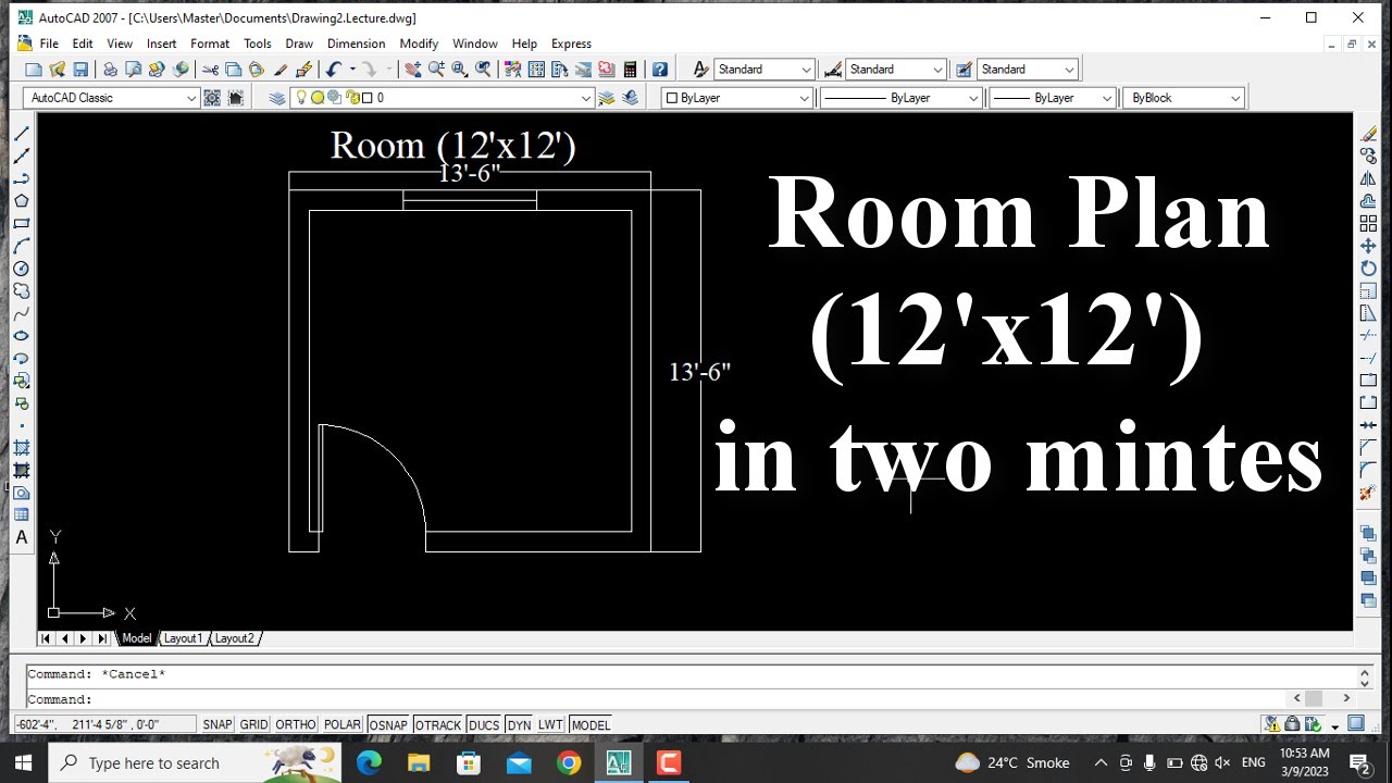 Create a 12'x12' Room Plan in Under 2 Minutes! #autocadtutorial - YouTube