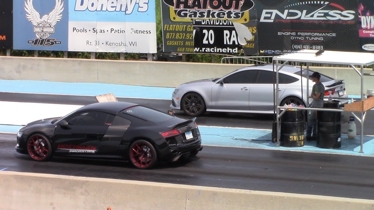 Audi R8 vs Audi RS7 1/4 Mile Drag Races - YouTube
