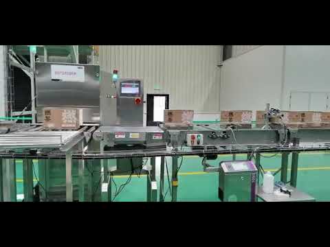 checkweigher with push rejector for carton filling sealing line - YouTube
