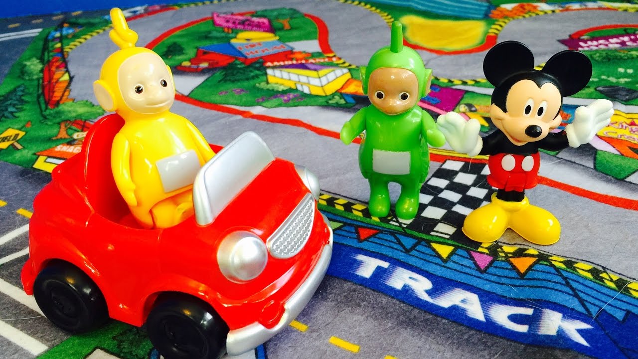 TELETUBBIES Toys Car Racetrack Reading Game with Mickey Mouse! - YouTube