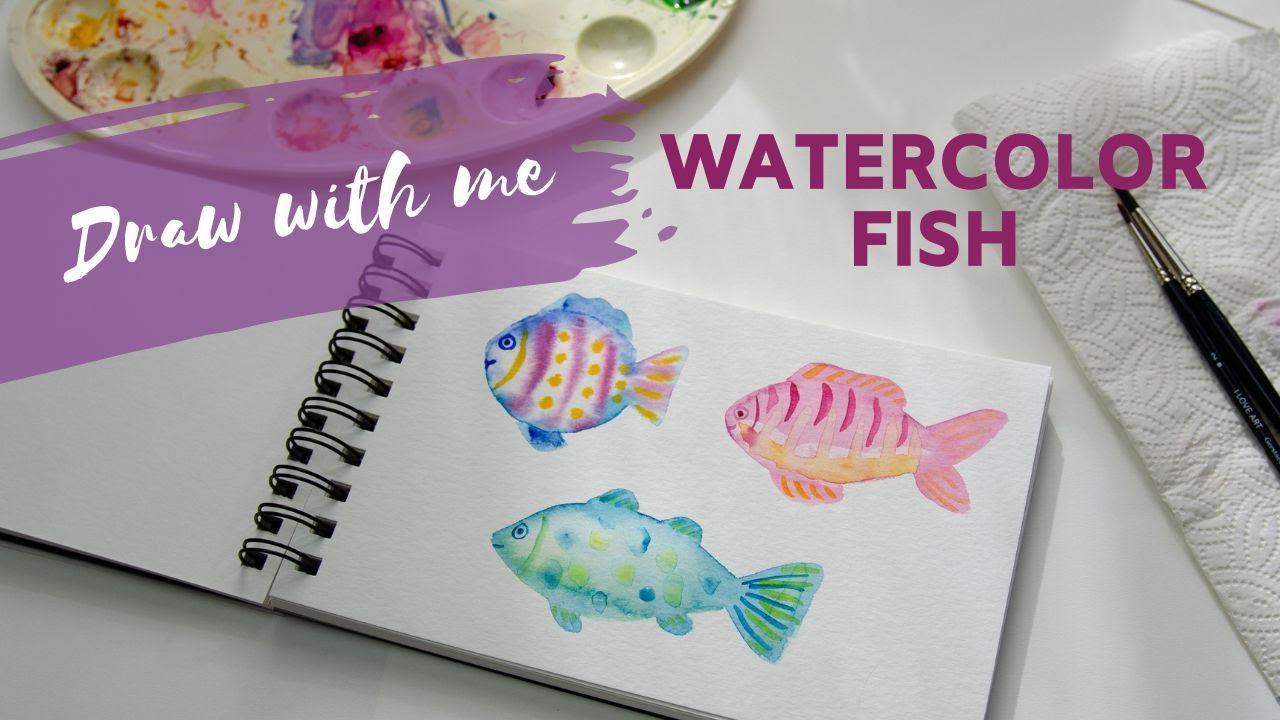 Paint with me, watercolor fish tutorial, ocean art - YouTube