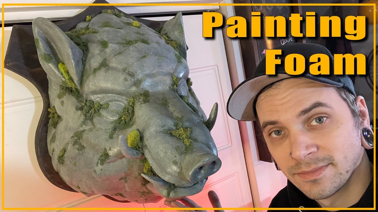 Painting a foam hog head sculpture. - YouTube