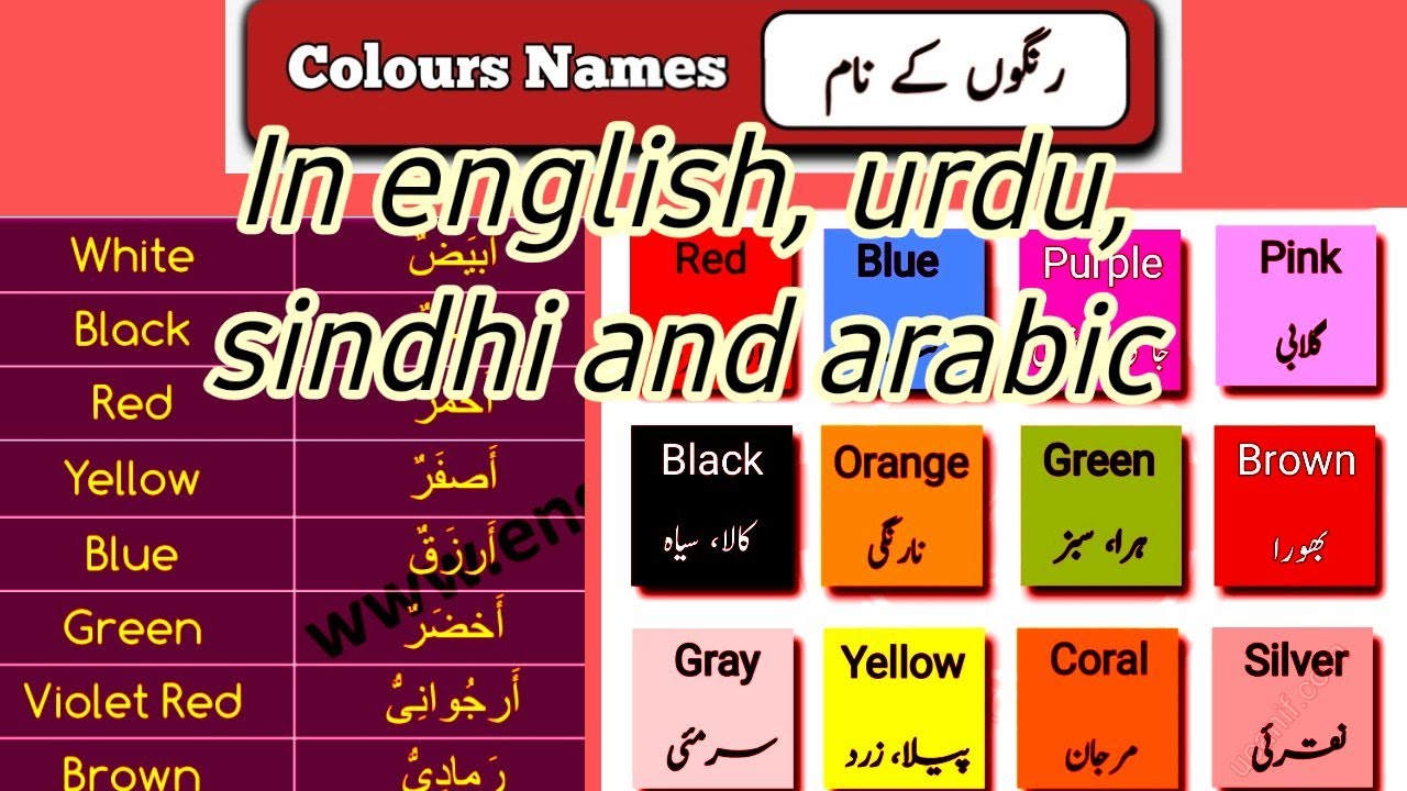 Learn colors name in english, urdu, sindhi and arabic - YouTube